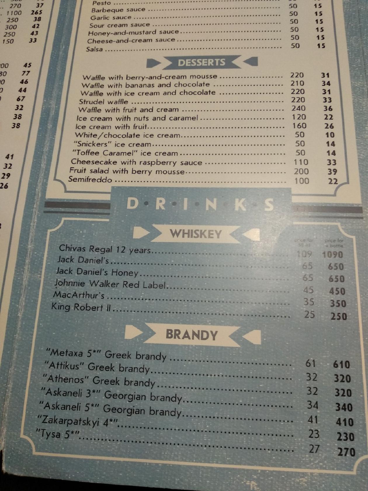 Menu at Gallery cafe, Kolomyya