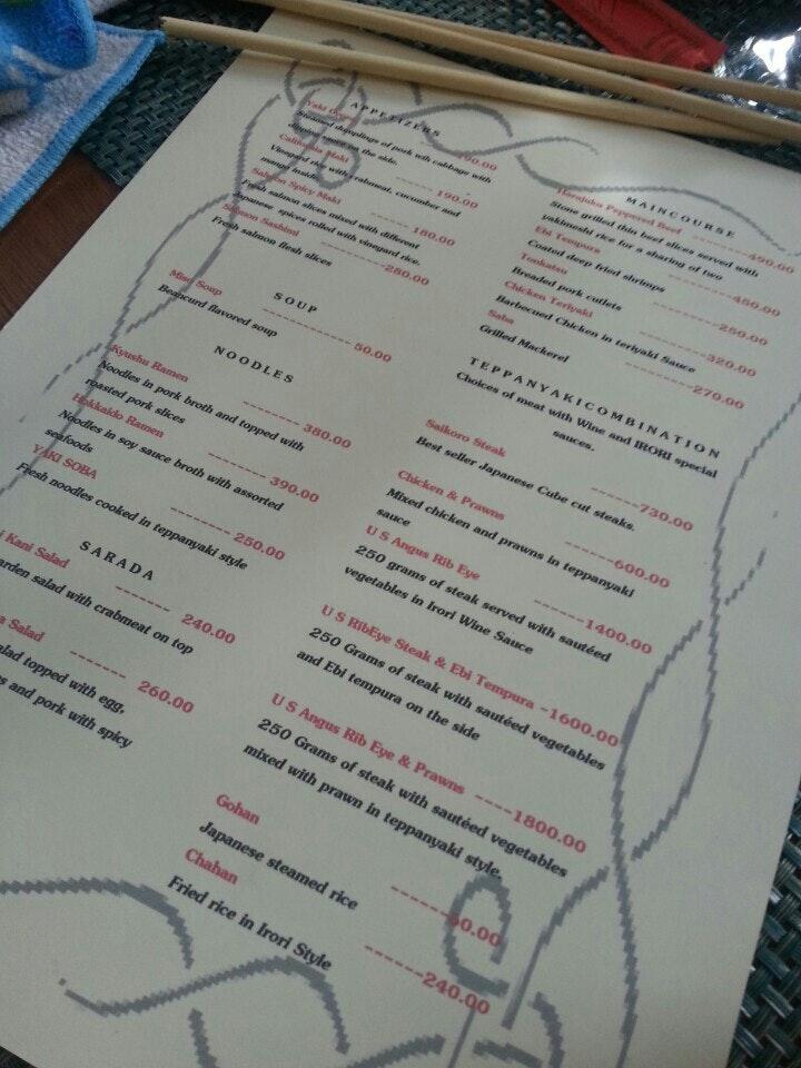 Menu at Irori - Japanese Restaurant, Lipa, W4VC+7C3
