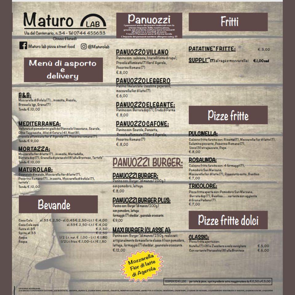 Menu at Maturo Lab Pizza Street Food, Lugnano In Teverina