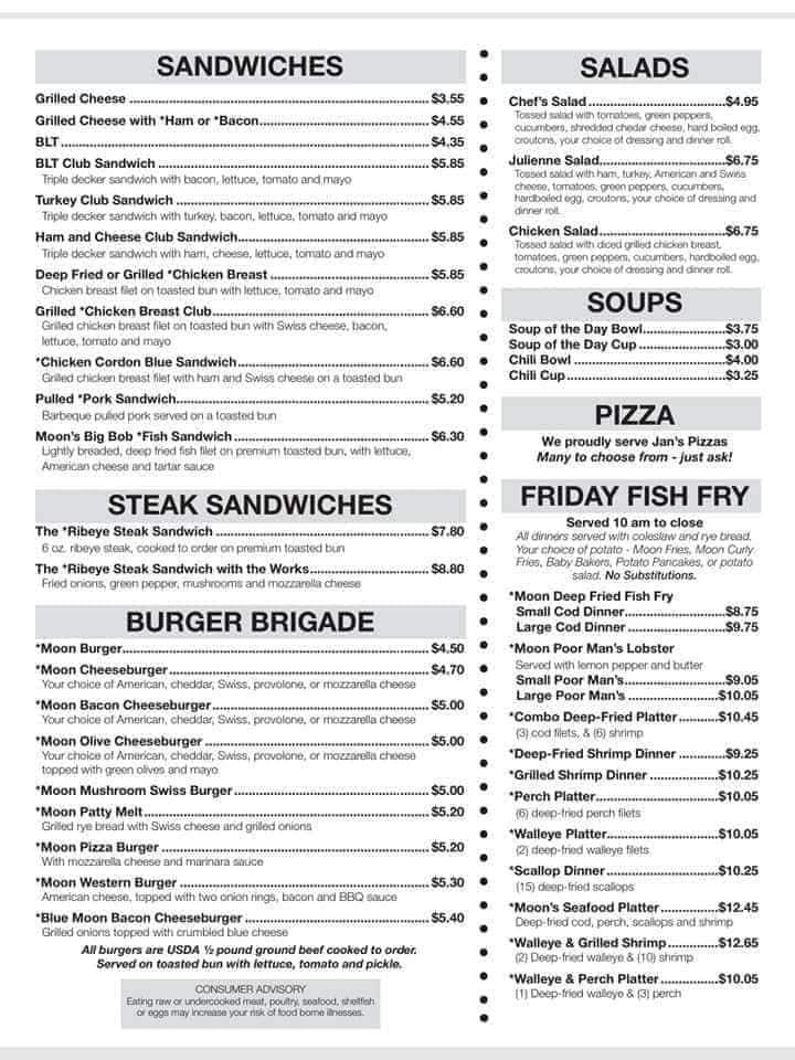 Menu at Doyle's Moon Saloon pub & bar, USA