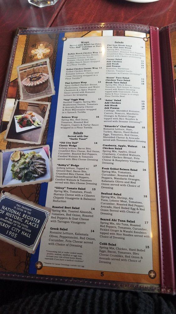 Menu at Old City Hall Restaurant, Gilroy