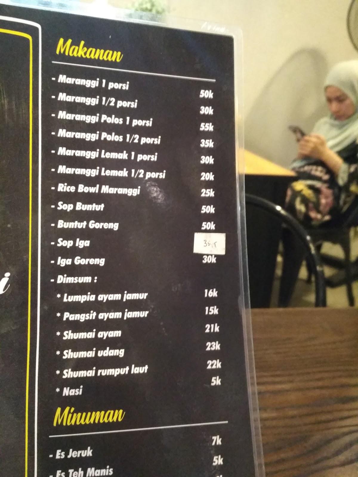 Menu at SATE MARANGGI GURU MUGHNI restaurant, South Jakarta