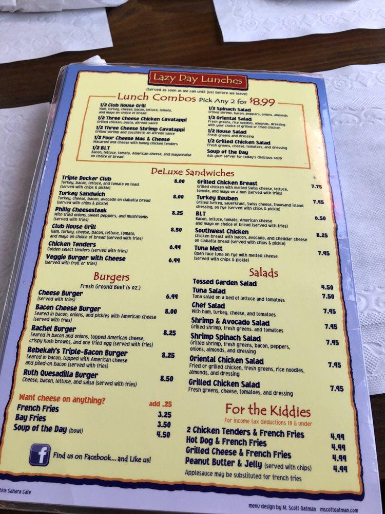 Menu at Sahara Cafe, Ocean City