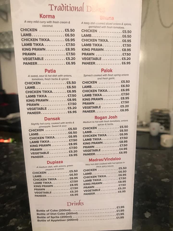 Menu at Bangor Tandoori Restaurant, Bangor