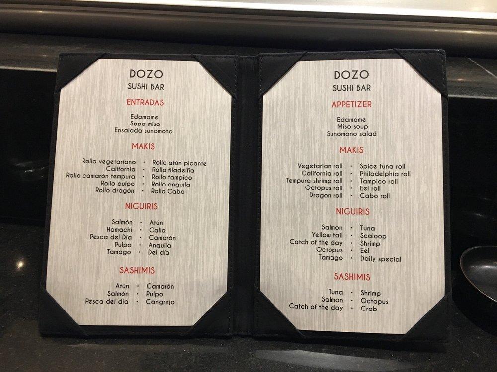 Menu at DoZo restaurant, San José del Cabo, Paseo Malecon Sn Lote 5
