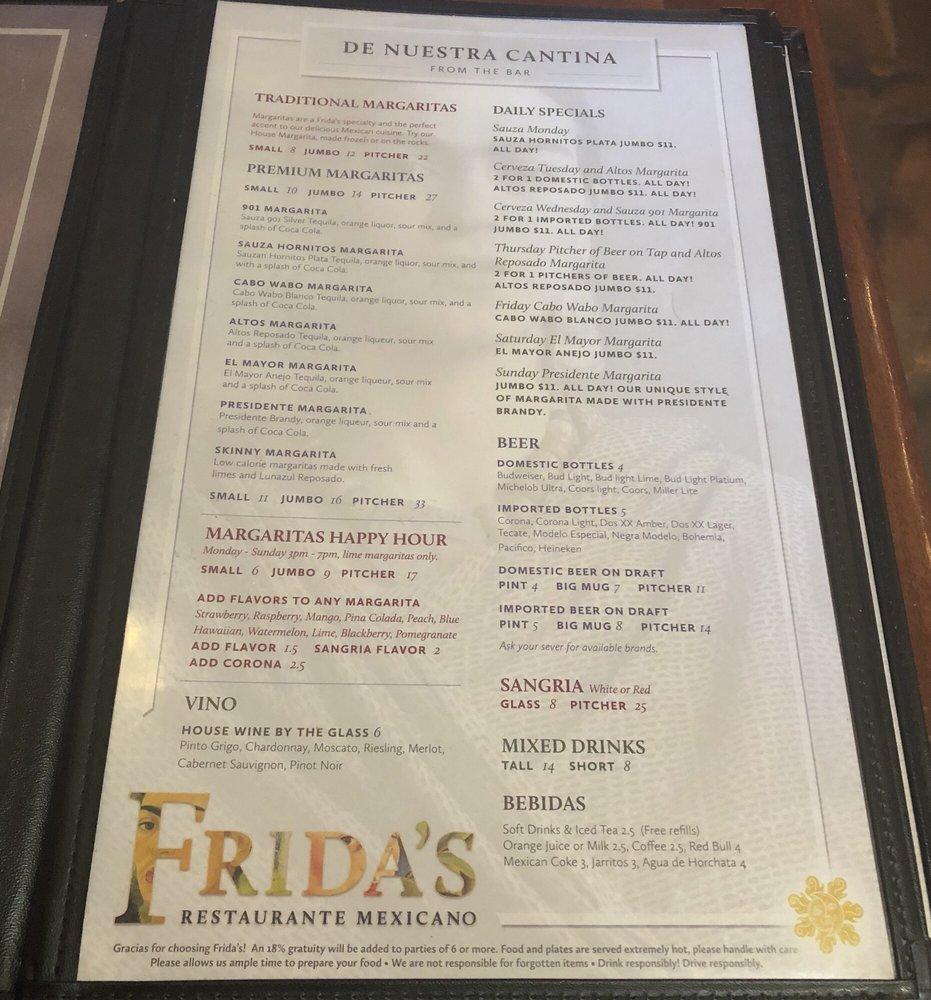 Menu at Frida's Mexican Restaurant, Collierville