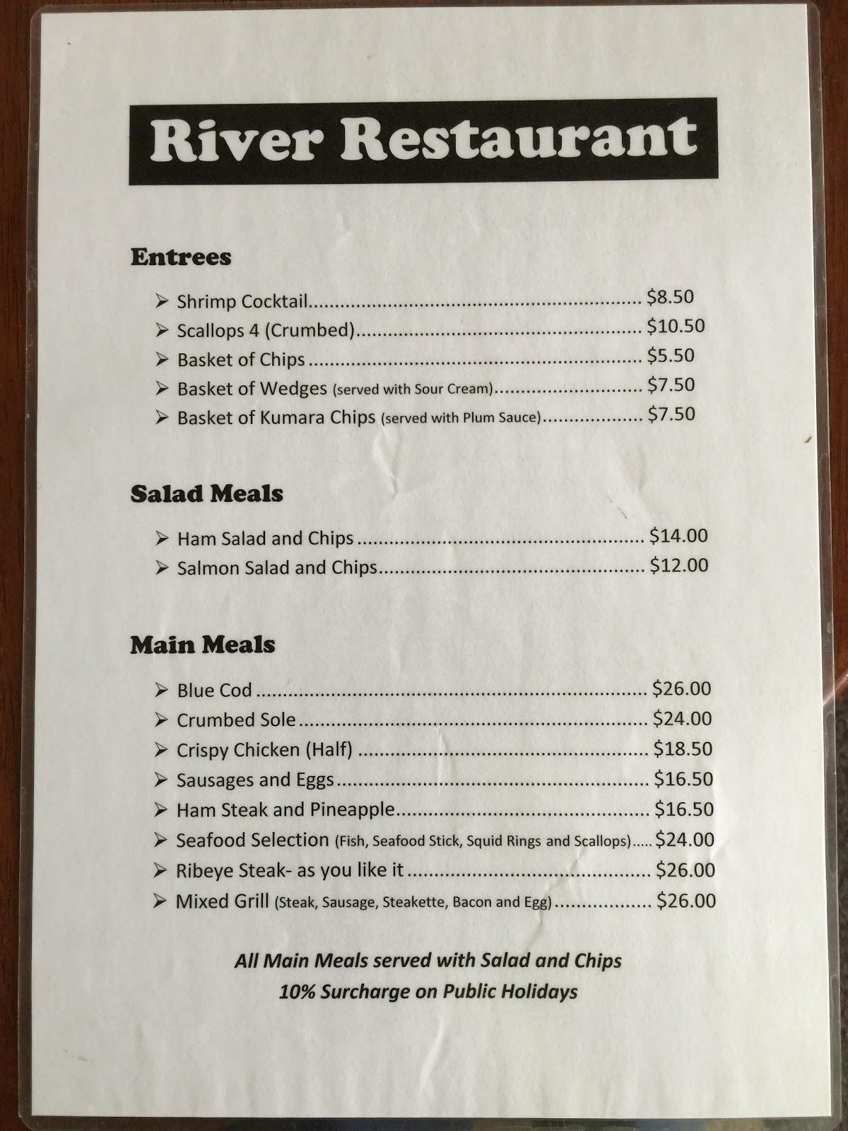 Menu at River Restaurant and Takeaways, Kurow