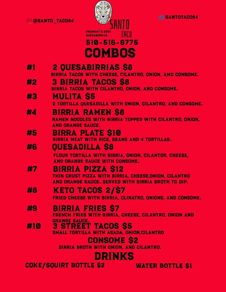 Menu at Santo Taco, Madera