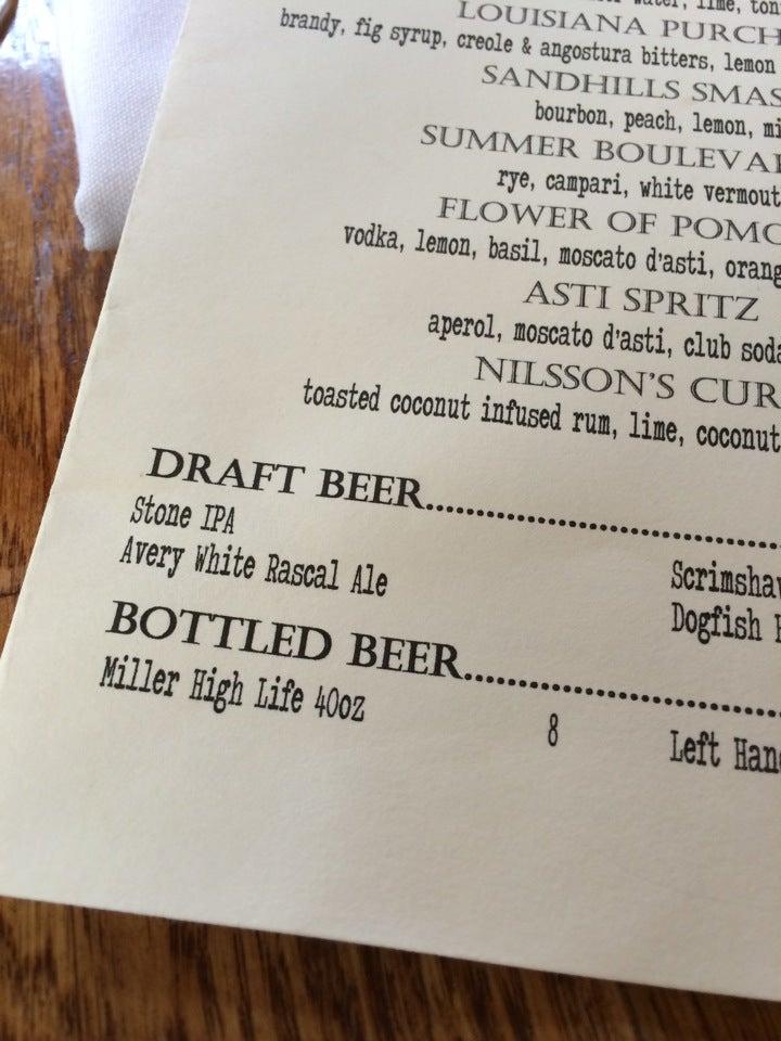 Menu at Stanbury restaurant, Raleigh