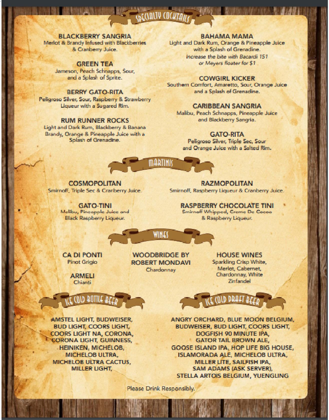 Menu at Tail-Gators Brews & Grill restaurant, Port St. Lucie