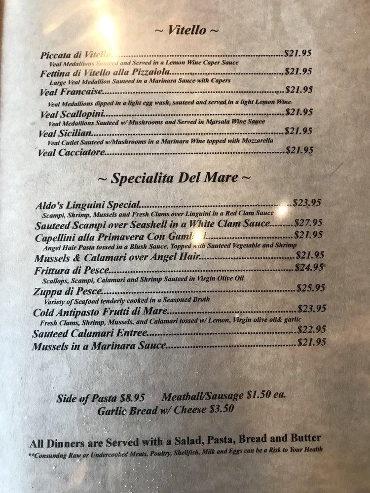 Menu at Aldo's Restaurant, Brooklyn, Memphis Ave