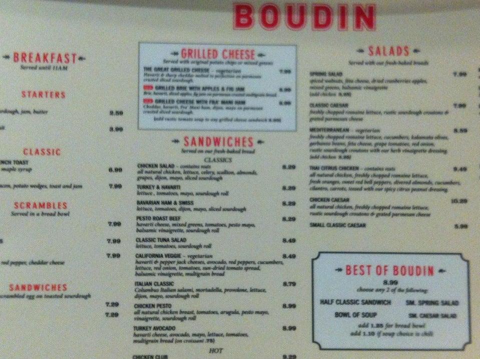 Menu at Boudin Bakery Cafe, San Francisco, Pier 39
