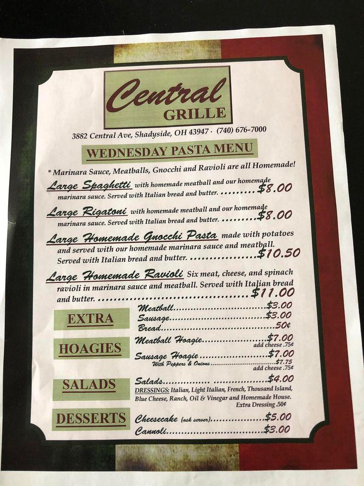 Menu at Central Grille pub & bar, Shadyside