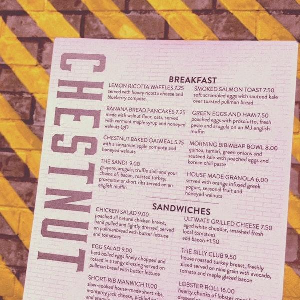 Menu at Chestnut Fine Foods & Provisions restaurant, Phoenix, E Osborn Rd