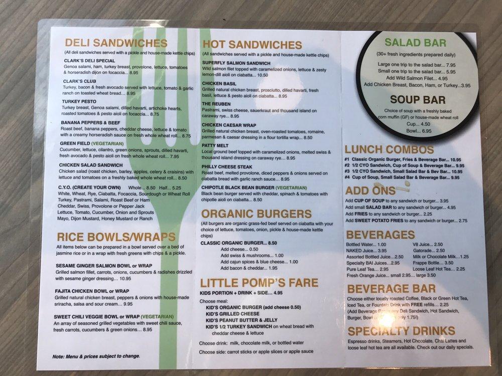 Menu at Clark's Fork restaurant, Spokane