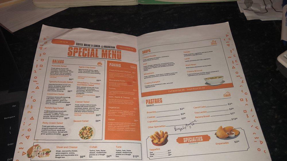 Menu at Coffee Break & Lunch restaurant, Waukegan