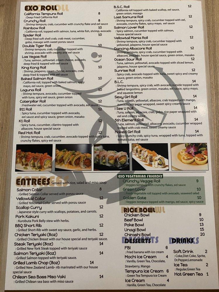 Menu at EXO Sushi restaurant, Anaheim