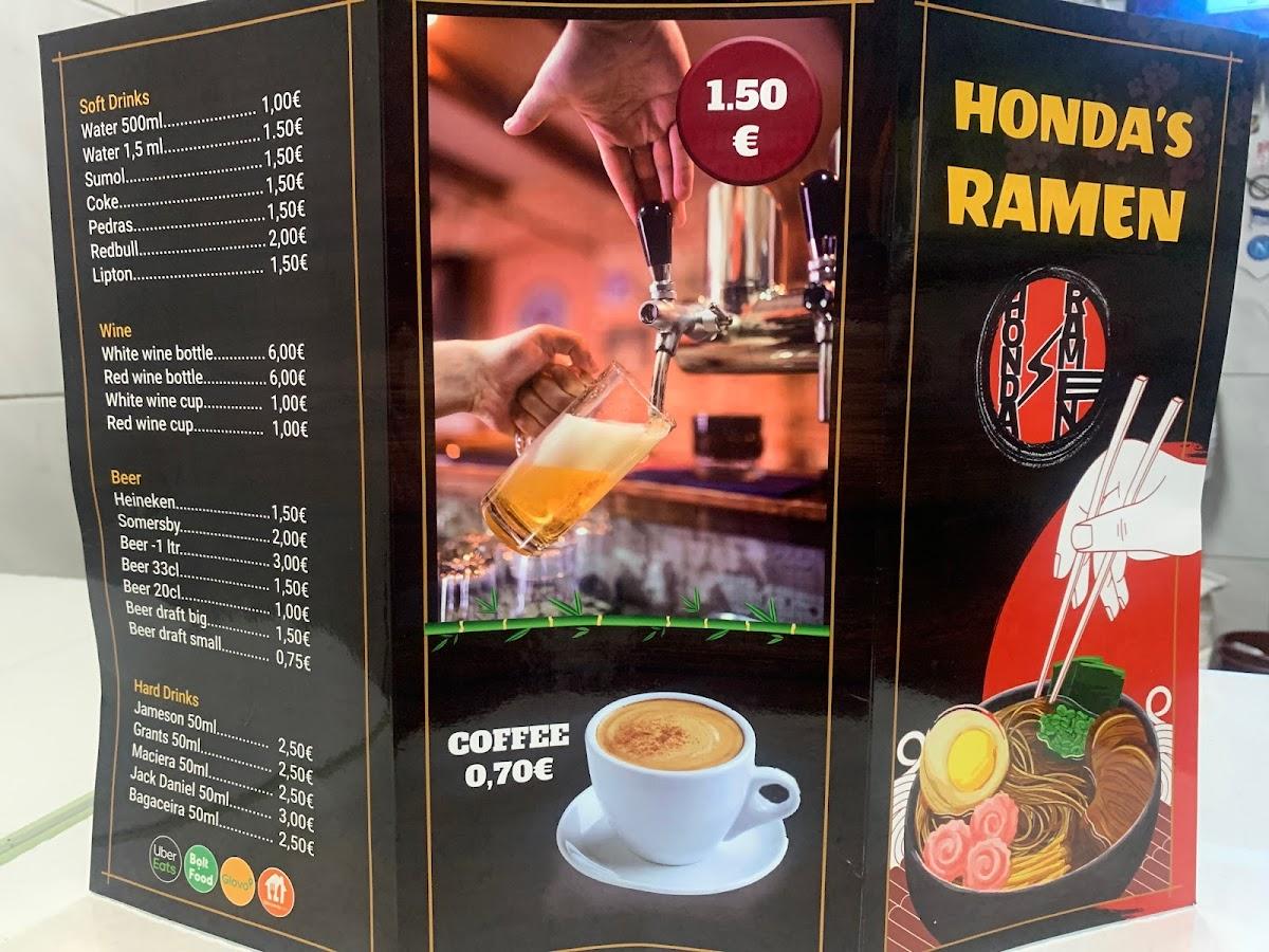 Menu at Honda Ramen restaurant, Lisbon