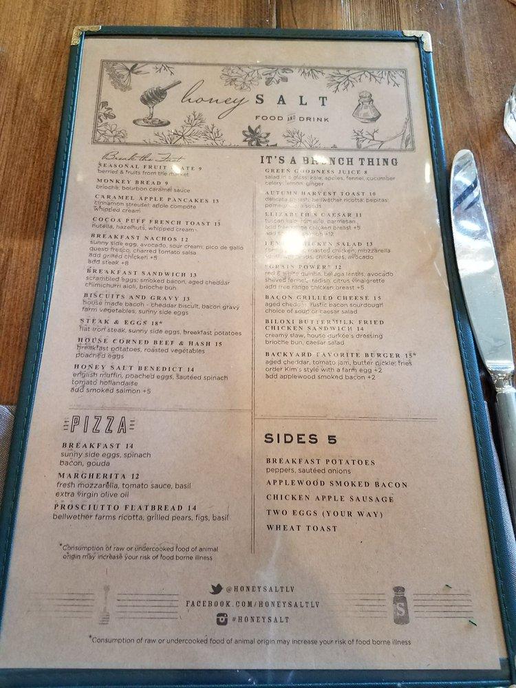 Menu at Honey Salt restaurant, Las Vegas