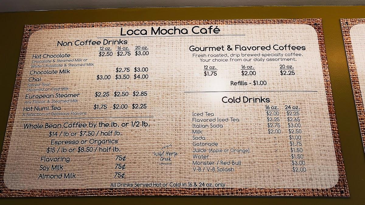 Menu at Loca Mocha Café pub & bar, Brookfield