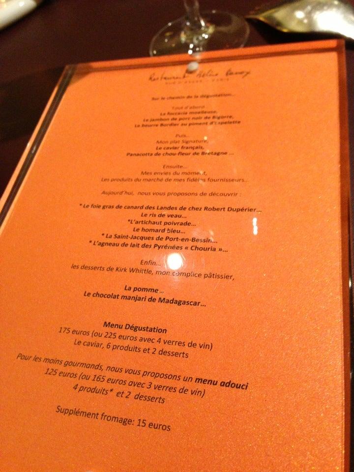Menu at Marsan restaurant, Paris
