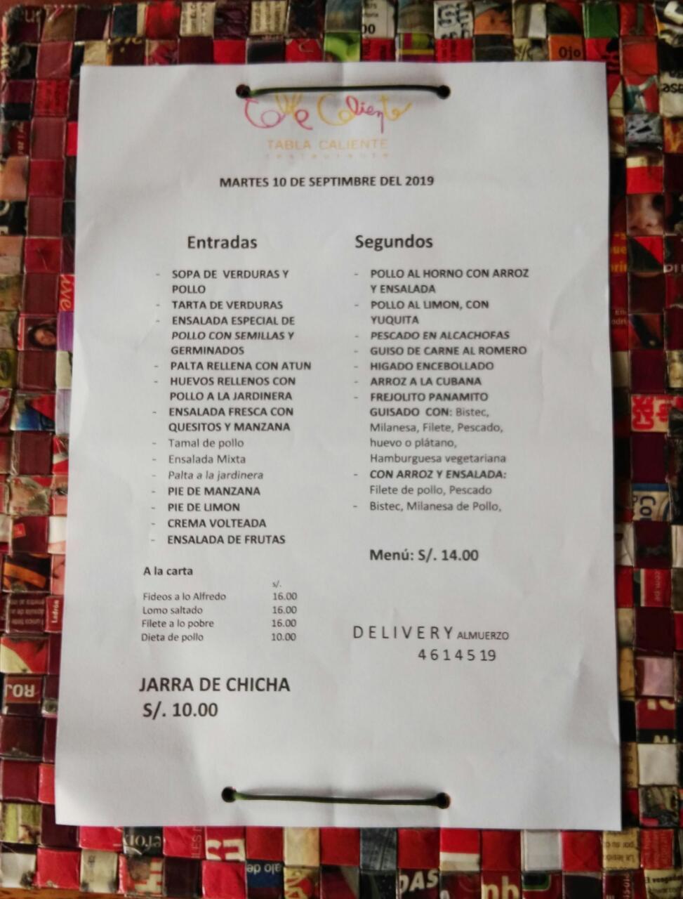 Menu at Tabla Caliente Restaurant, Jesus Maria