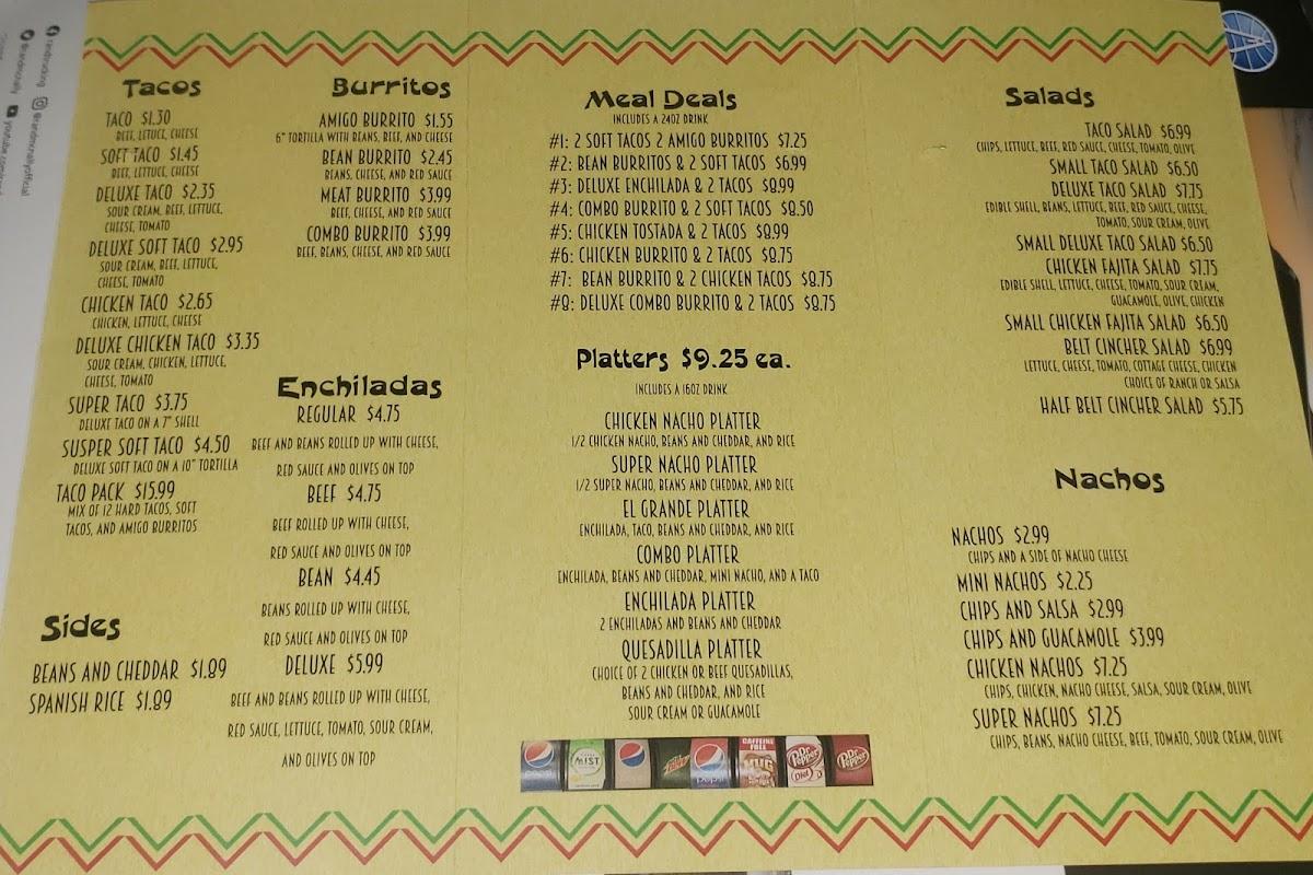 Menu at Taco Palace restaurant, Lamar