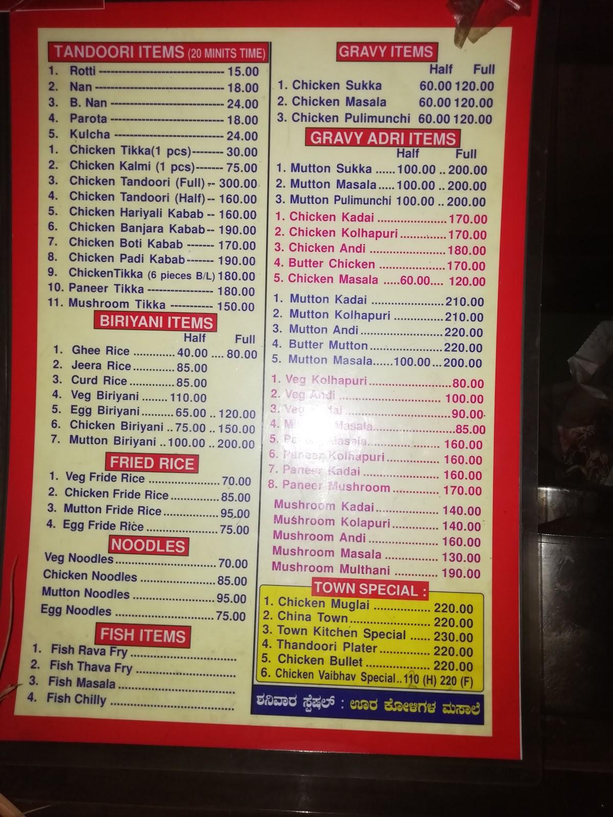 Menu at Town Kitchen, India, Q473+8CF