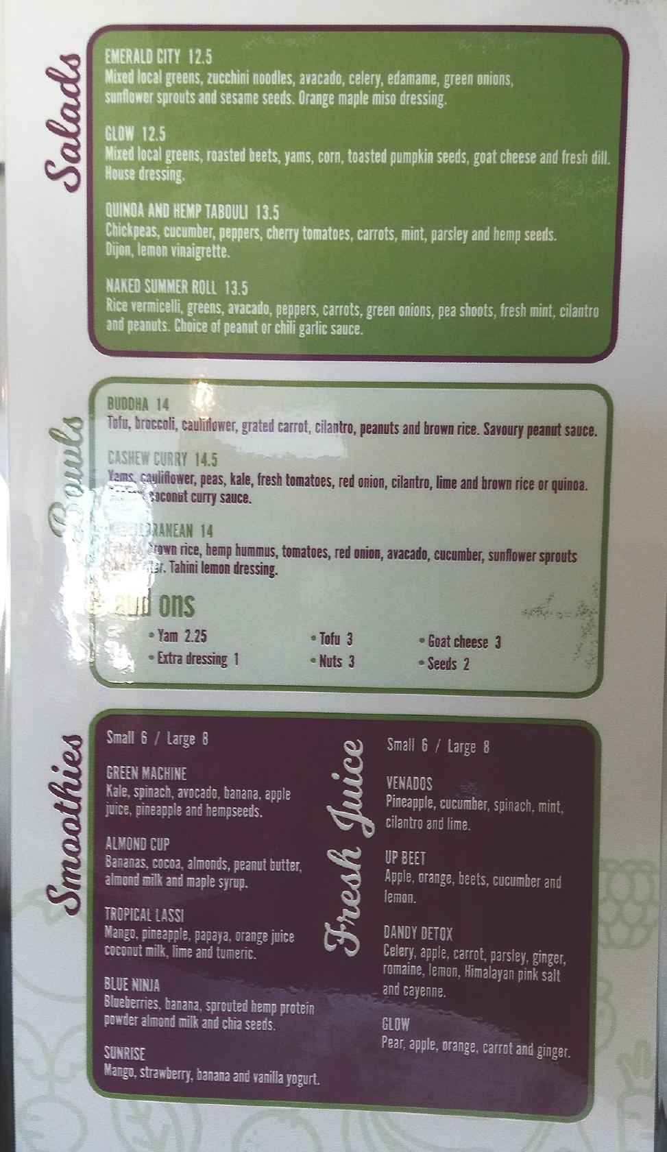 Menu at Whole Glow Cafe, Cumberland