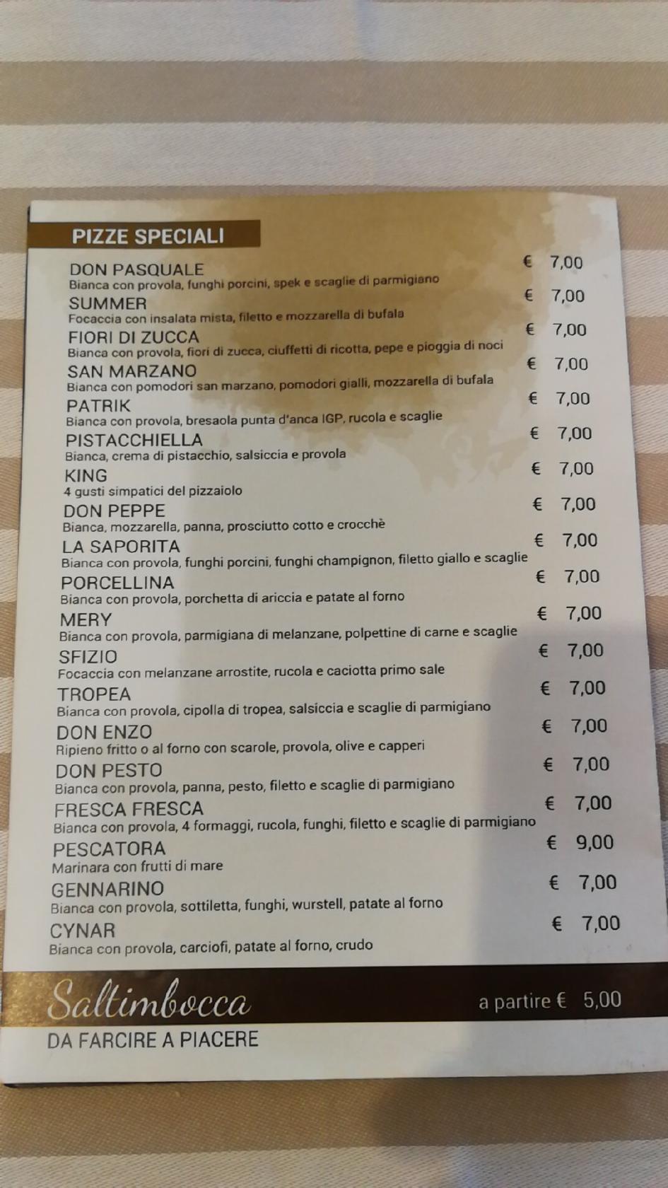 Menu da Luca's ristorante, Marano di Napoli