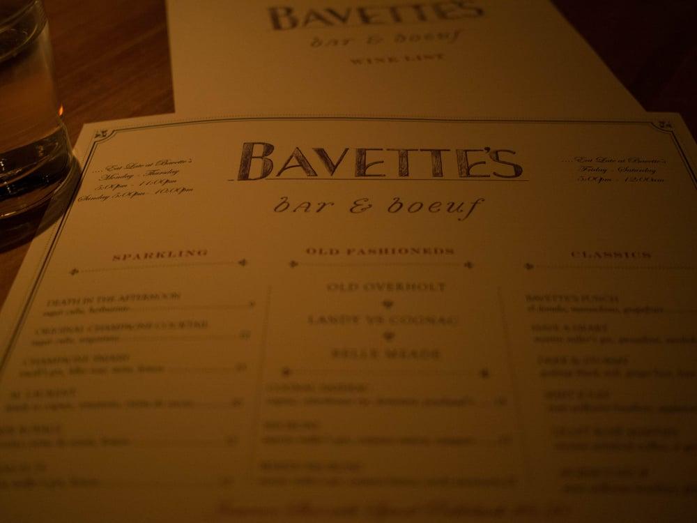 Menu at Bavette's Bar & Boeuf, Chicago
