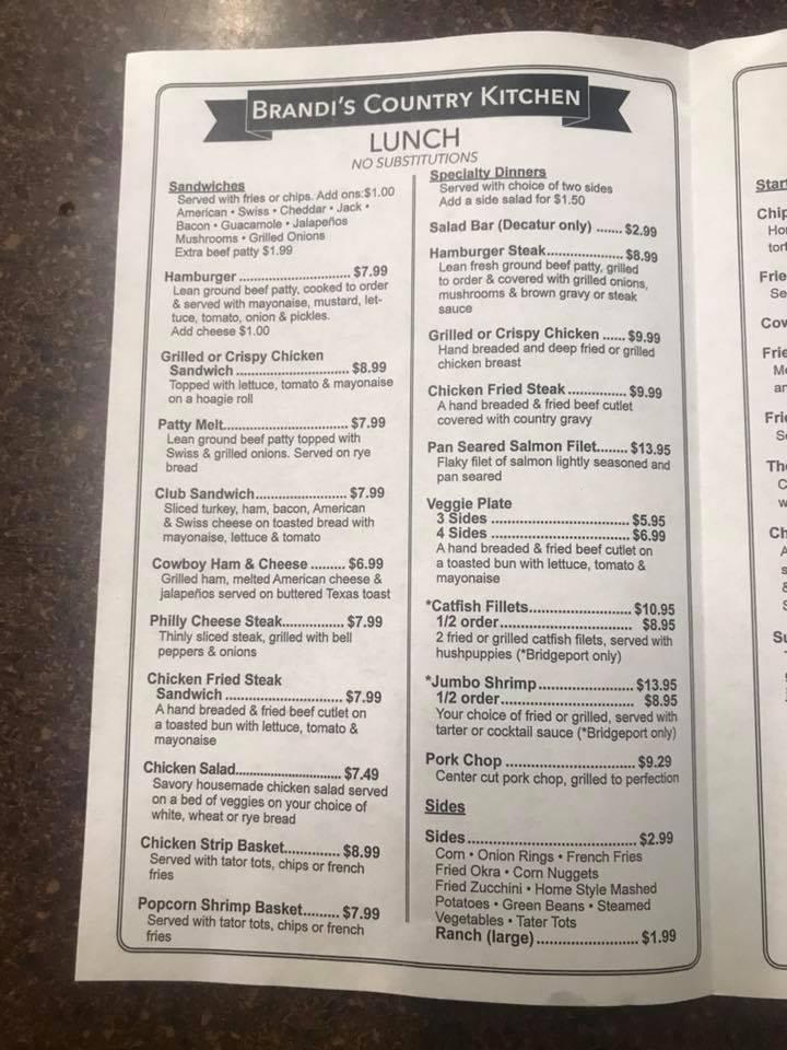 Menu at Brandi's Country Kitchen restaurant, Decatur, 112 W Walnut St