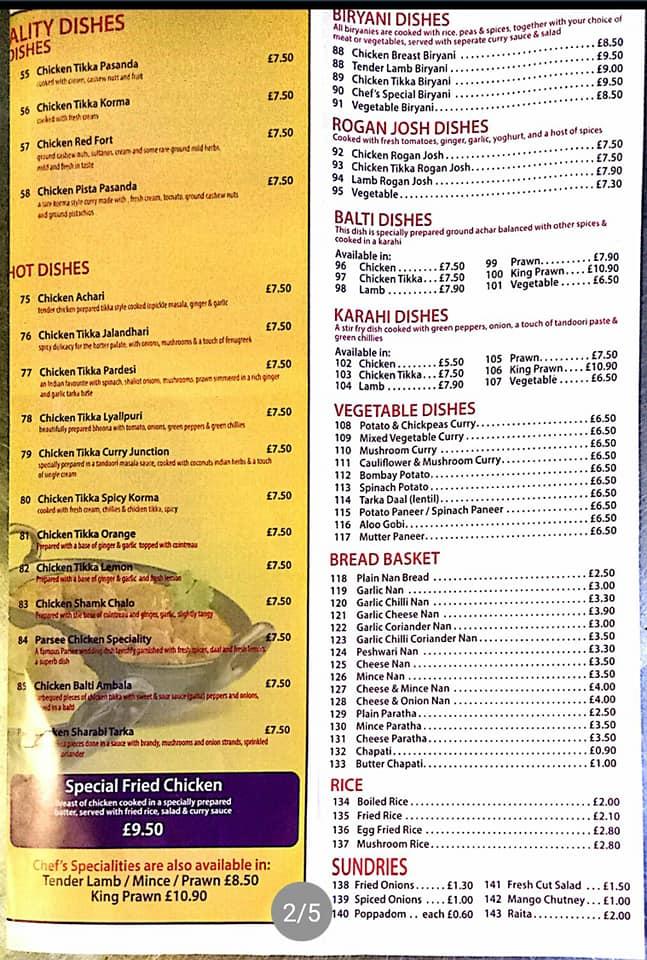 Menu at Curry Junction, Kirkintilloch, 2A Eildon Rd