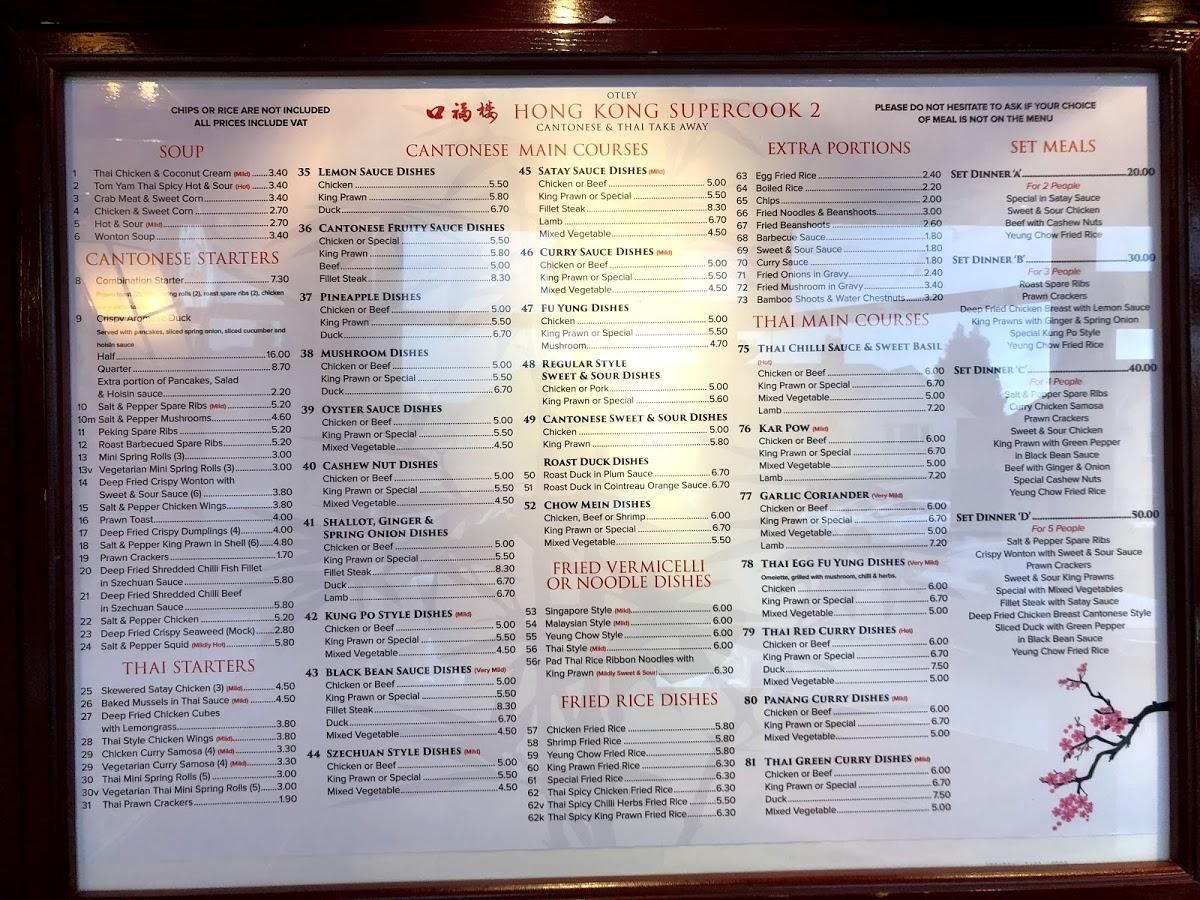 Menu at Hong Kong Supercook 2 cafe, Otley, 132 Bradford Rd