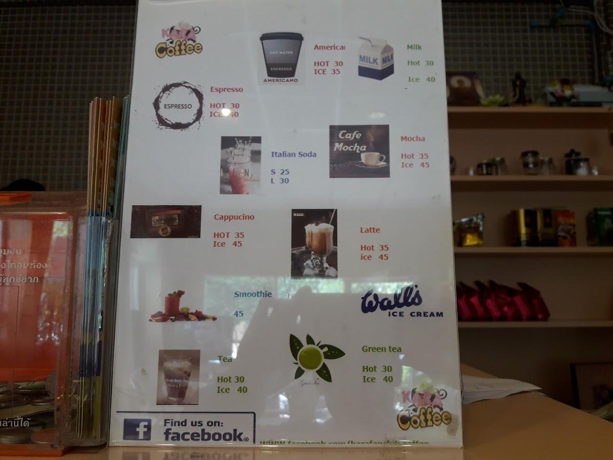 Menu at Kara Coffee, Bangkok