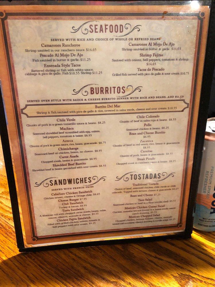 Menu at Ray's Tepeyac restaurant, Covina