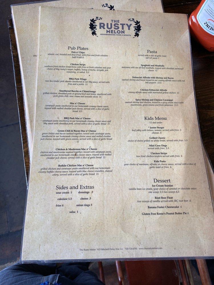 Menu at The Rusty Melon pub & bar, Erie