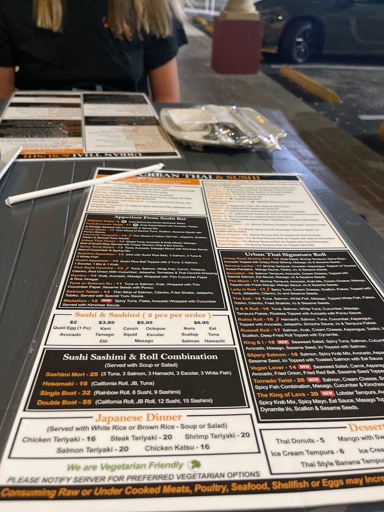 Menu at Urban Thai & Sushi restaurant, Hallandale Beach