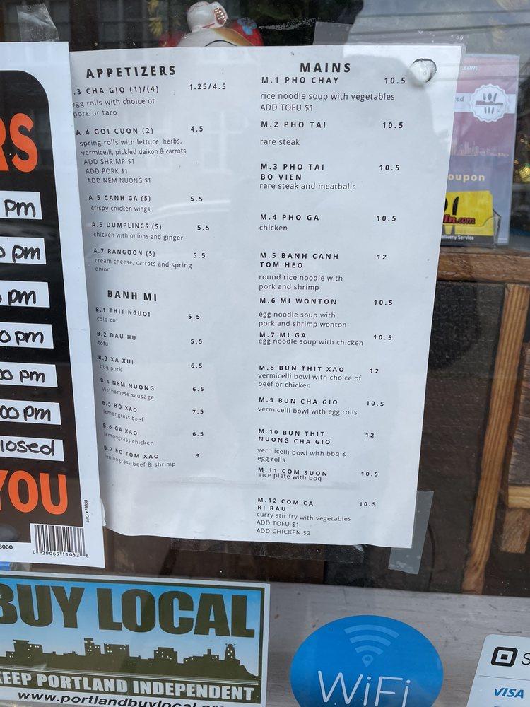 Menu at Banh Appetit restaurant, Portland