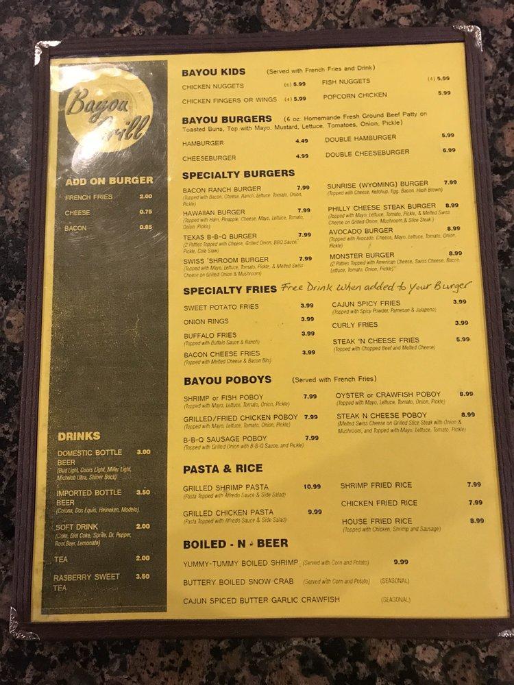 Menu at Bayou Grill restaurant, Pearland