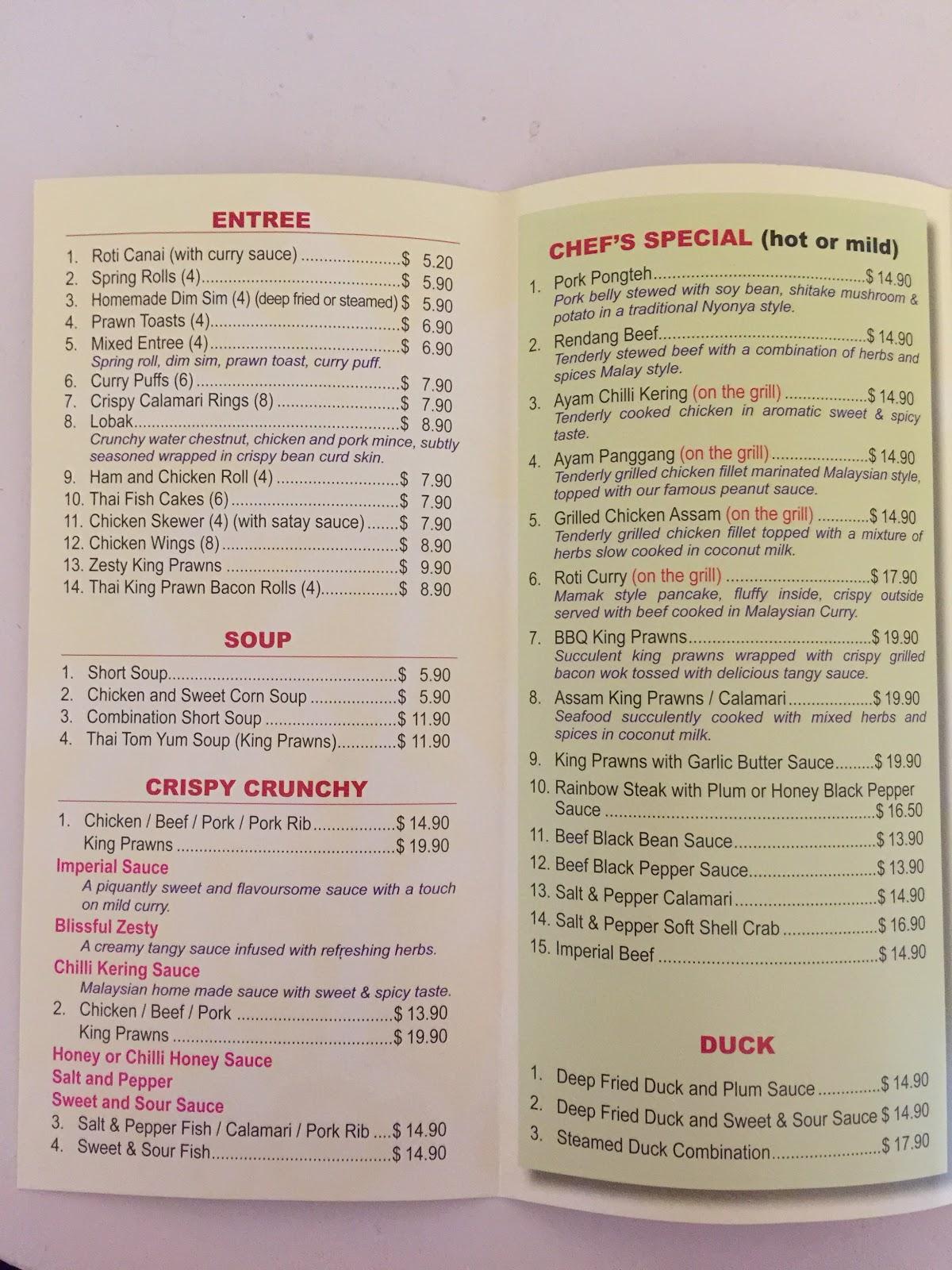 Menu at Blissful Garden Malaysian Restaurant, Narellan