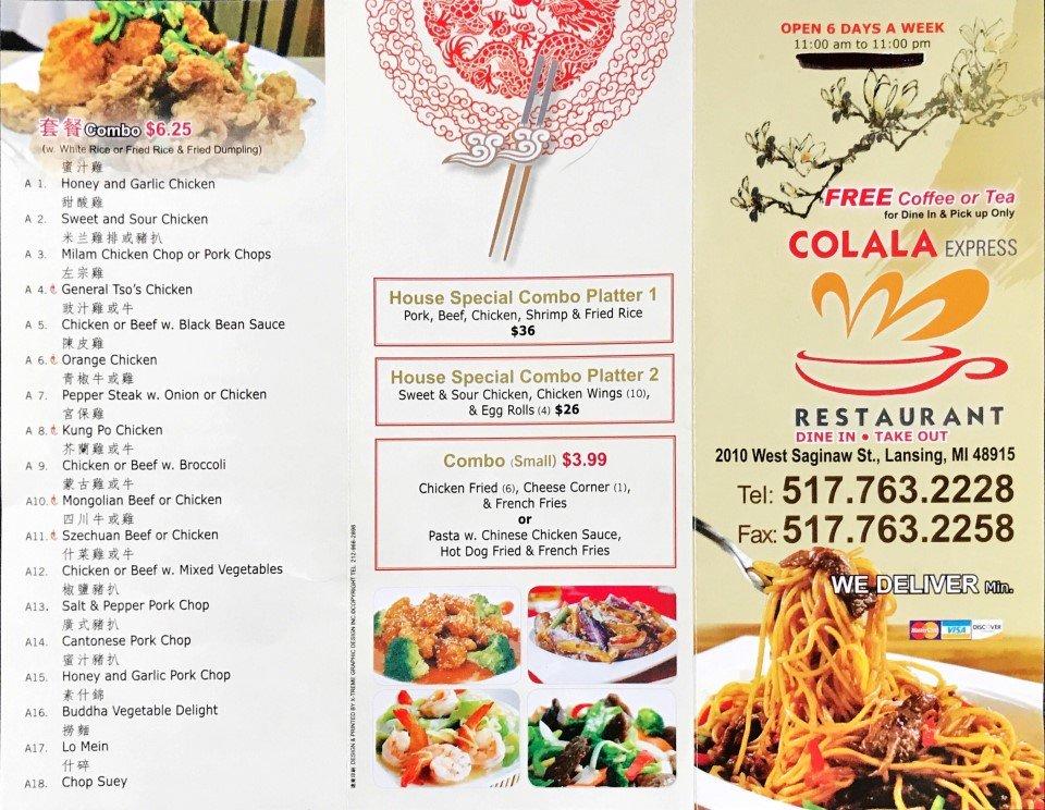 Menu at Colala Express restaurant, Lansing