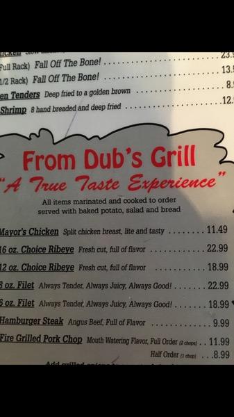 Menu at Dub's High On the Hog Inc BBQ, Calhoun, 349 S Wall St
