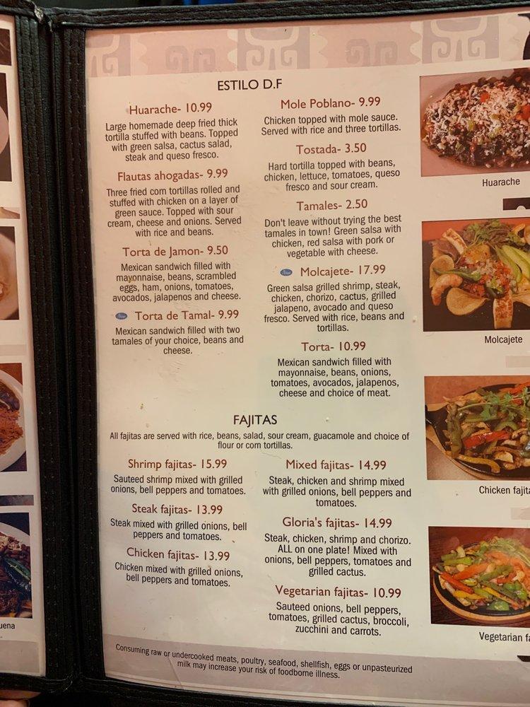 Menu at Gloria's Mexican Restaurant, Madison