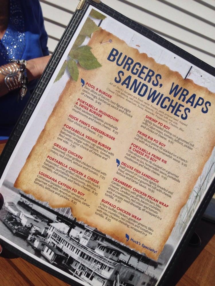 Menu at Huck Finn's On the Water restaurant, La Crosse