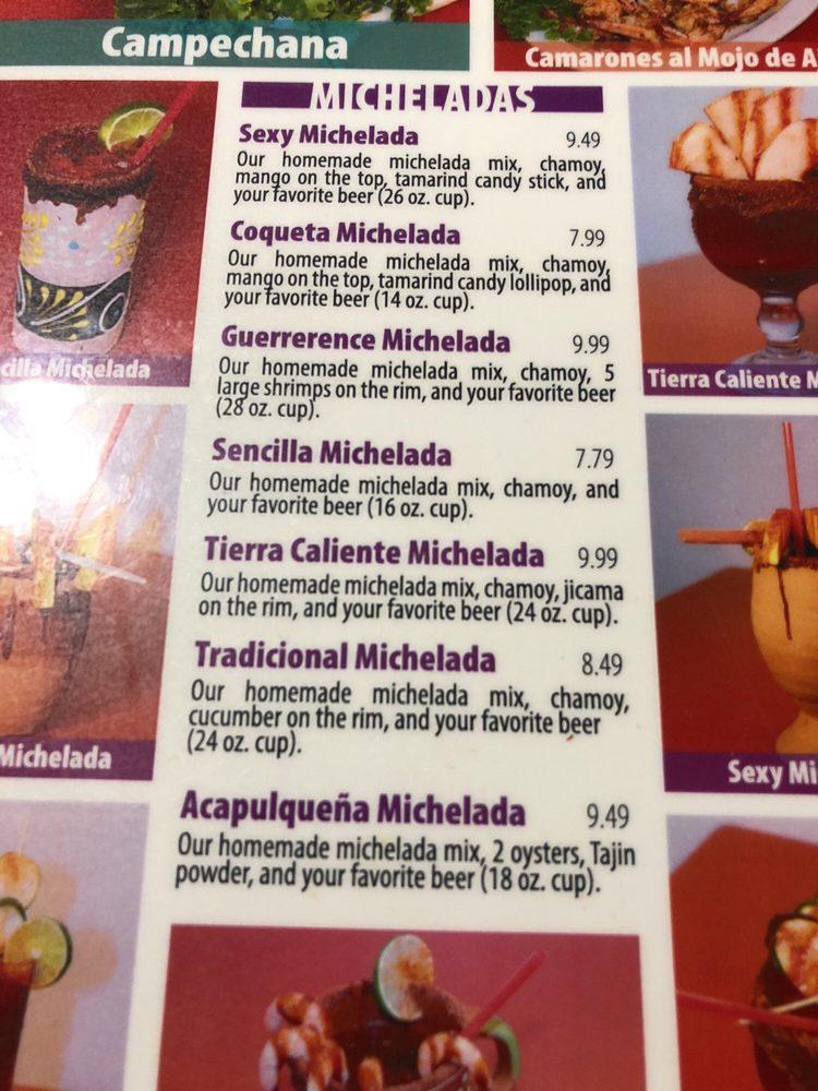 Menu at La Sexy Michelada restaurant, Fontana