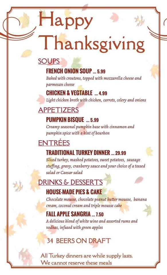 Menu at Raindancer Restaurant, Amsterdam, State Highway 30