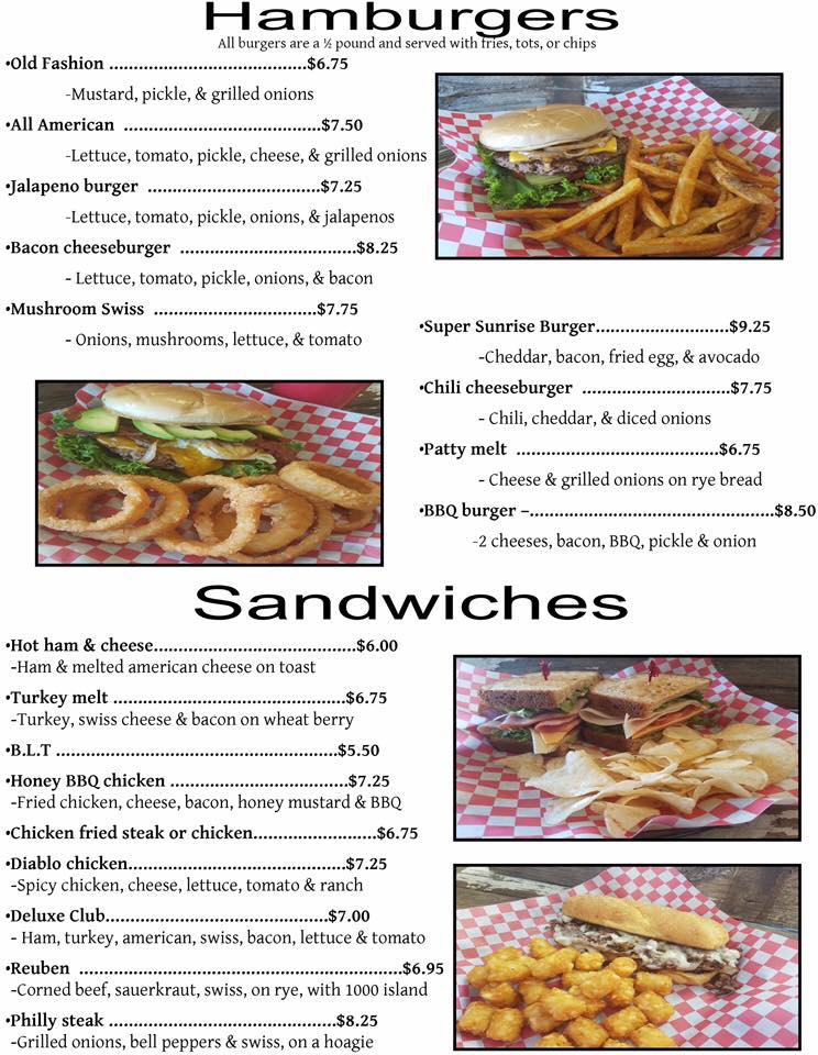 Menu at Sunrise Cafe, Kingfisher