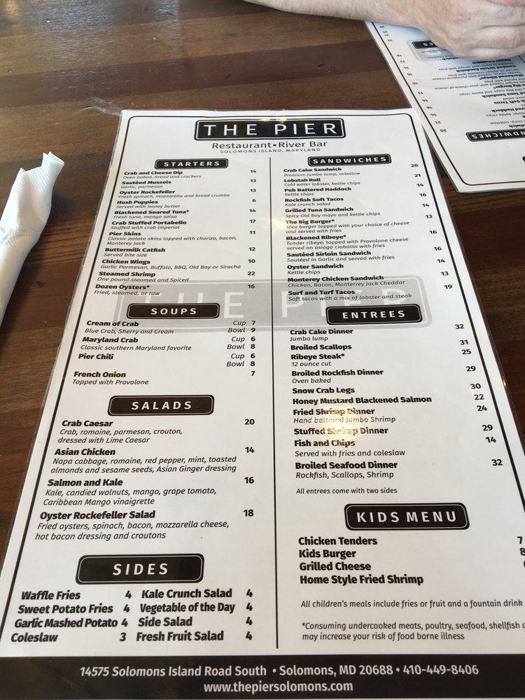 Menu at The Pier Restaurant (Solomons Island, MD), Solomons
