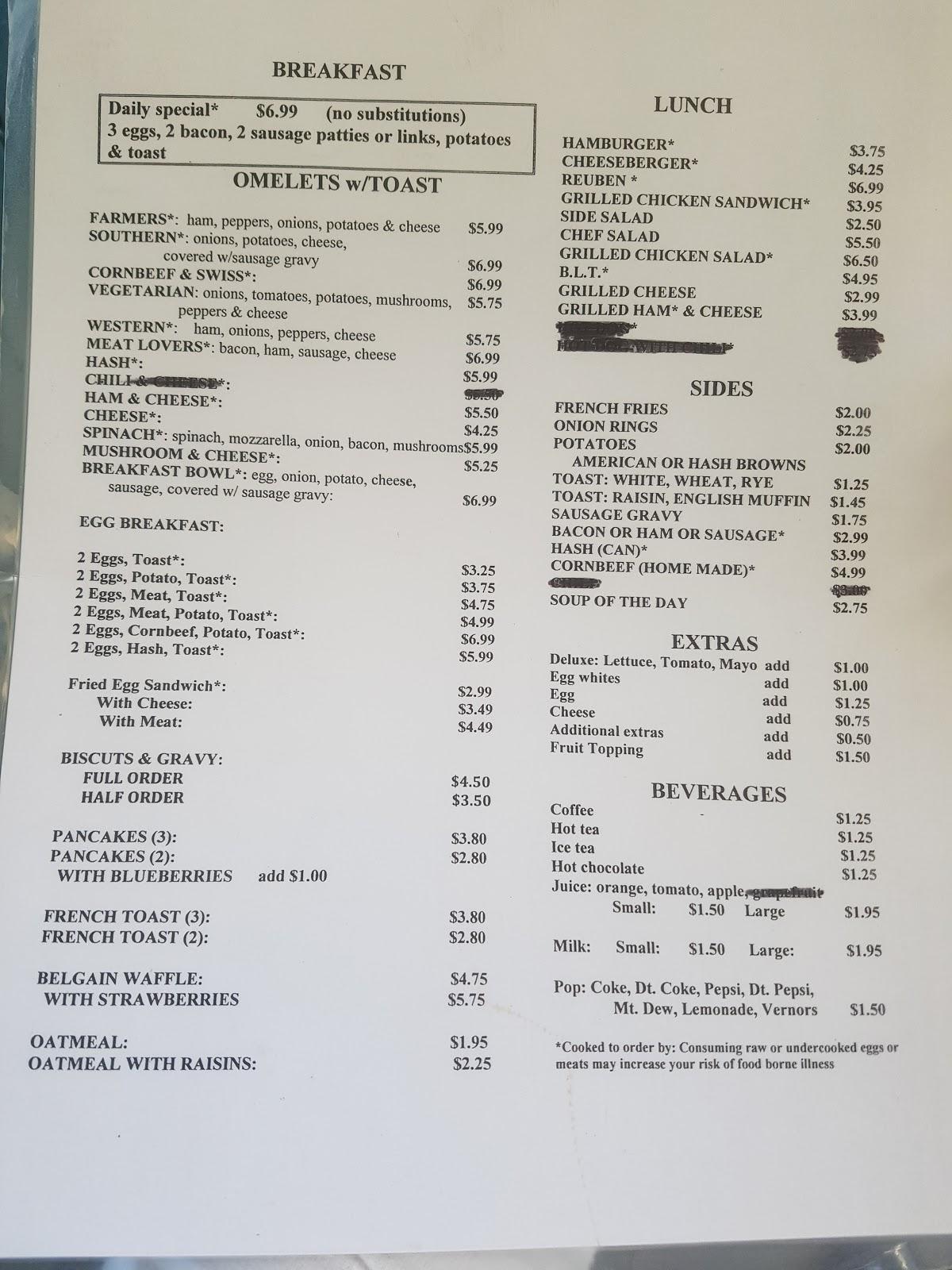 Menu at Aunt Betty's Restaurant, Pinckney